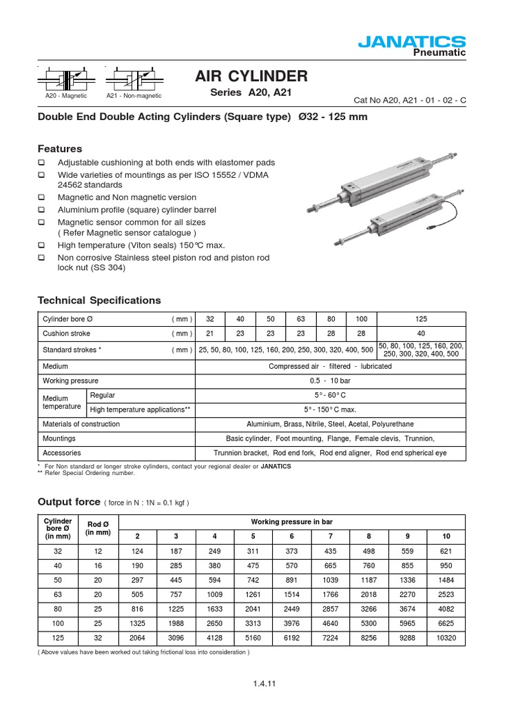 Air Cylinder: Series A20, A21 Double End Double Acting Cylinders ...
