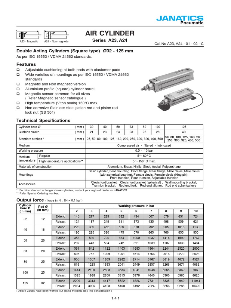 Air Cylinder: Series A23, A24 Double Acting Cylinders (Square Type) Ø32 ...
