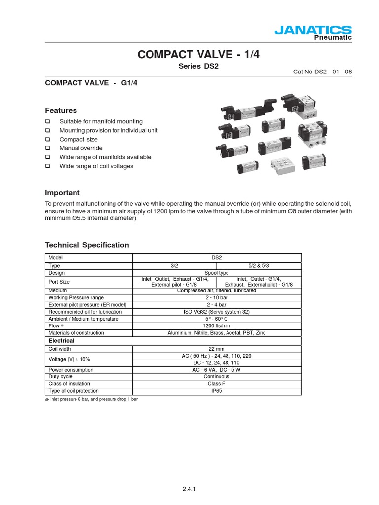 Series DS2 Compact Valve - G1/4 | PDF | High Voltage Direct Current | Valve