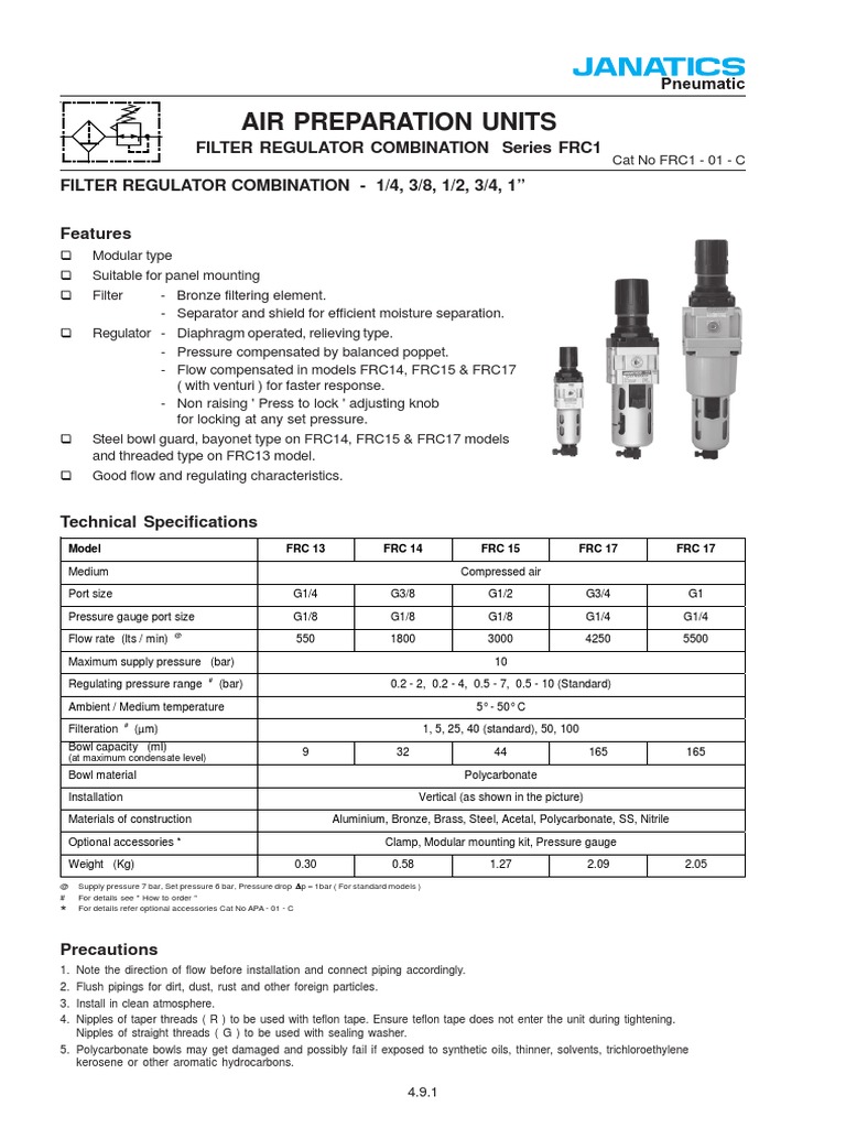 Air Preparation Units: Filter Regulator Combination Series Frc1 | PDF ...