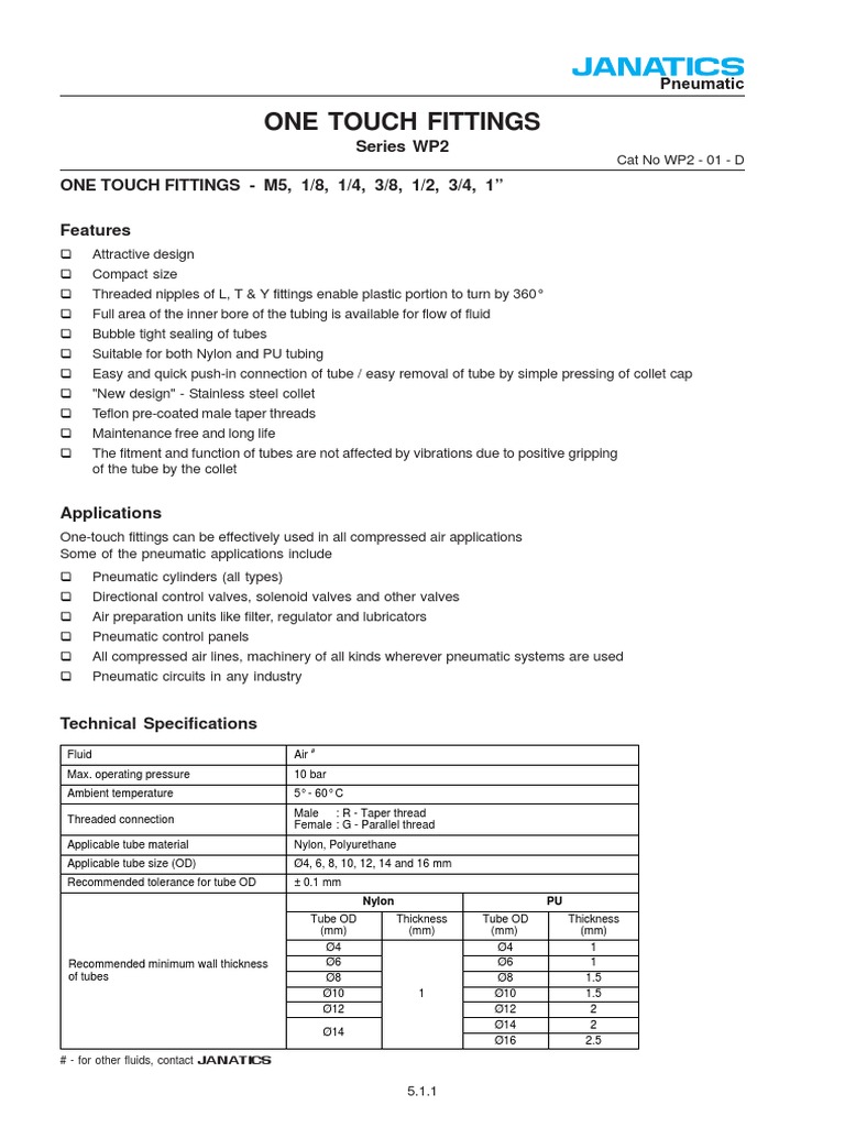 One Touch Fittings | PDF | Valve | Pipe (Fluid Conveyance)