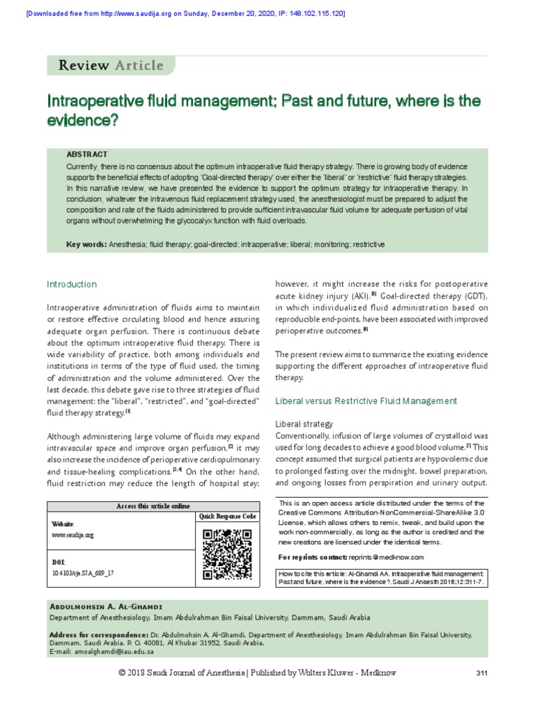 Intraoperative Fluid Management Past and Future, Where Is The | PDF ...