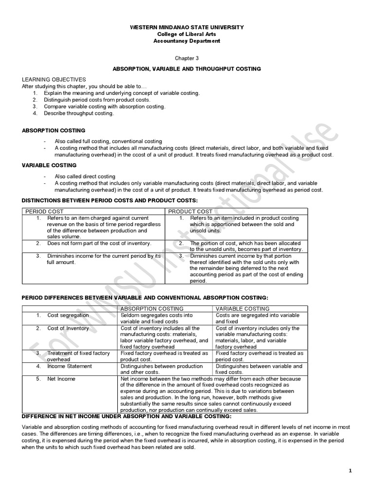 Costing Methods: Absorption vs. Variable | PDF | Inventory | Gross Margin