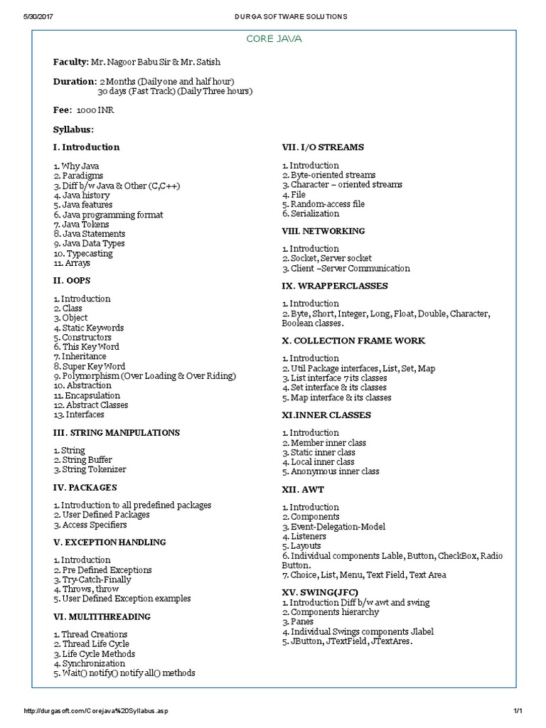Durga Software Solutions Java Contants Topics Pdf Class Computer Programming Java