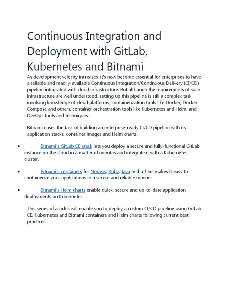 Continuous Integration And Deployment With Gitlab Kubernetes And Bitnami Pdf