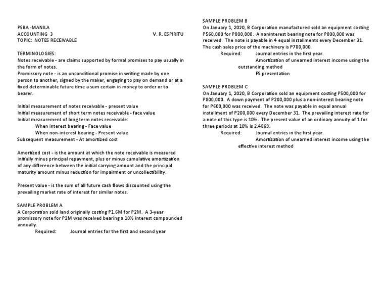 Module 2.2 - Notes Receivable | PDF | Present Value | Amortization ...