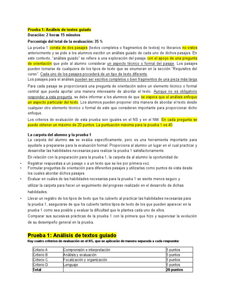 IB Español Lengua y Literatura - Prueba1 - Descripción | PDF | Oración ...