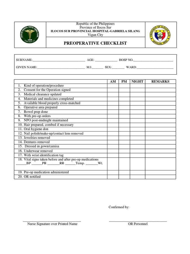09 Pre-Operative Checklist | PDF