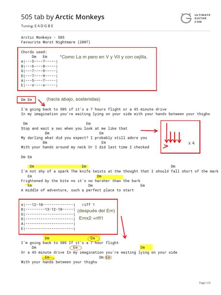 Arctic Monkeys 505 Tab Breakdown | PDF | Guitar Family Instruments ...