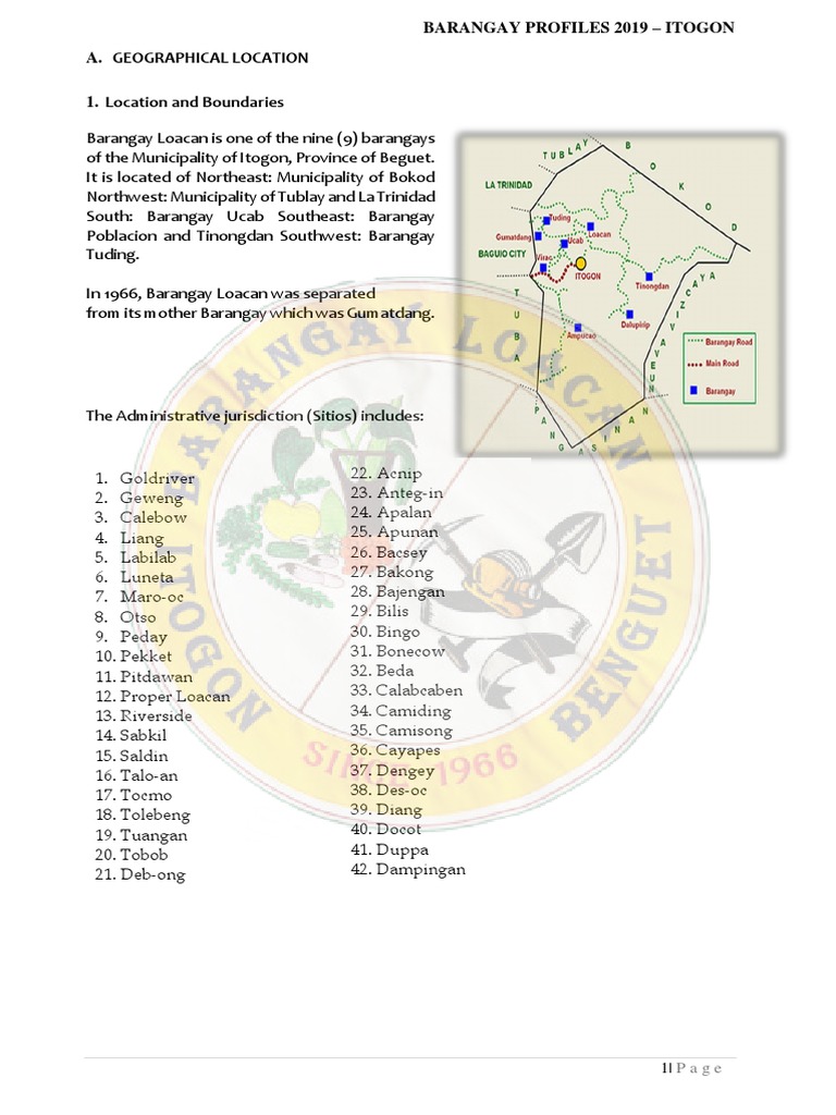 Barangay Profiles 2019 - Itogon A. Geographical Location Location and ...