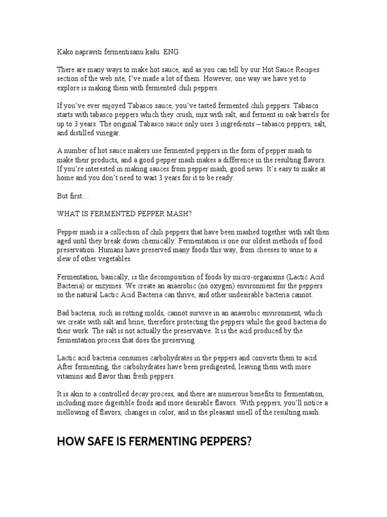 Fermented Pepper Mash Guide | PDF | Hot Sauce | Chili Pepper