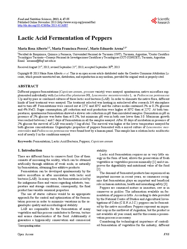 Lactic Acid Fermentation of Peppers PDF | PDF | Fermentation | Lactic Acid
