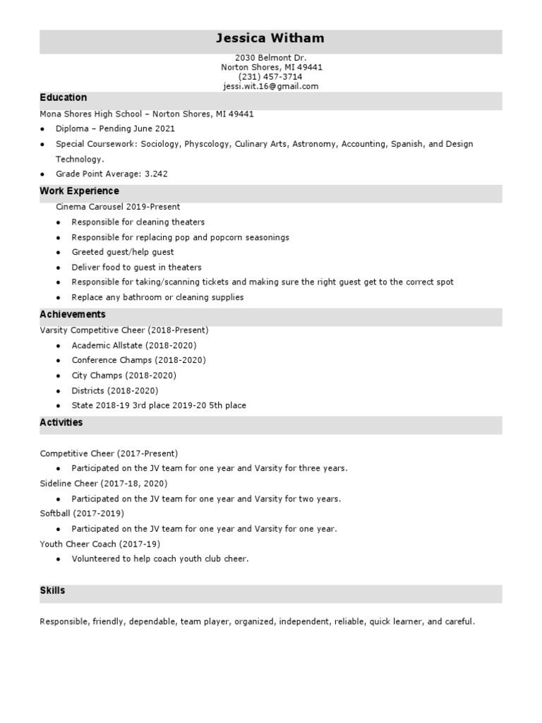 Jessica Witham Resume | PDF
