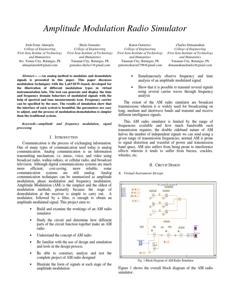 Amplitude Modulation Radio Simulator: Abstract - An Analog Method To ...