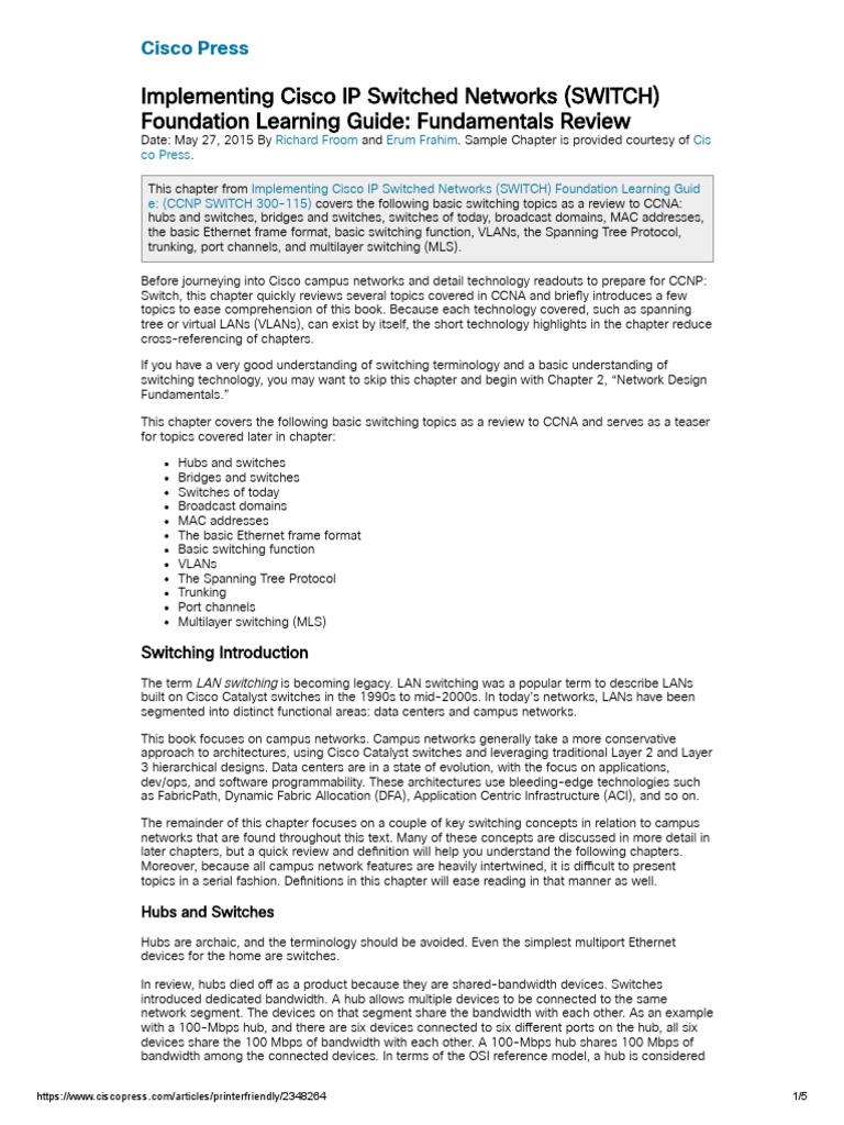 5implementing Cisco IP Switched Networks (SWITCH) Foundation Learning ...
