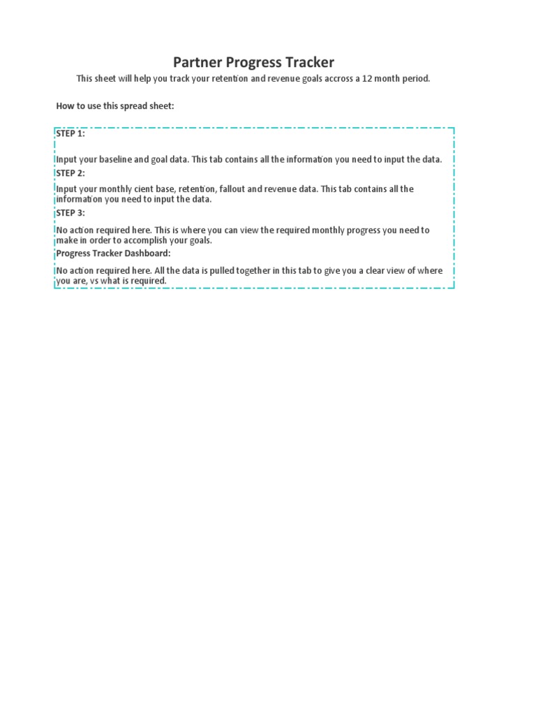 Partner Progress Tracker: How To Use This Spread Sheet: Step 1 | PDF ...