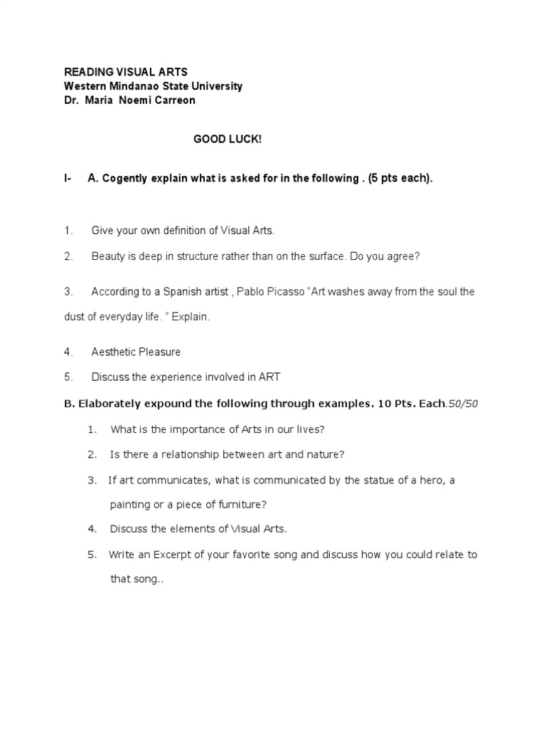 Template - READING VISUAL ARTS QUIZ | PDF