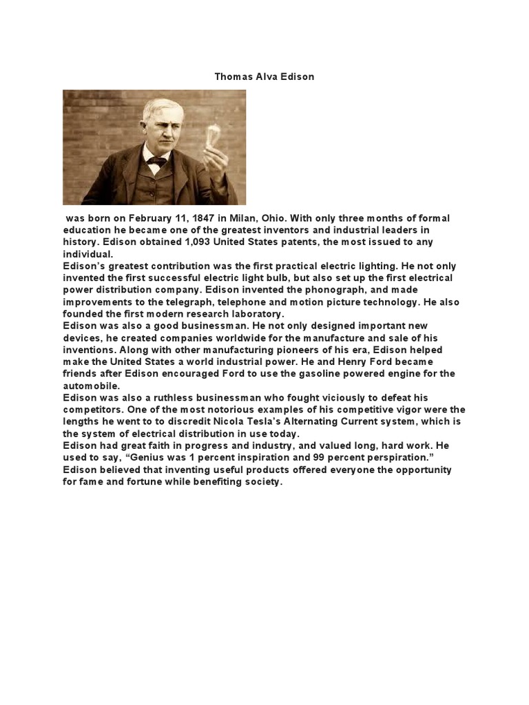 Thomas Alva Edison | PDF | Science | Science And Technology