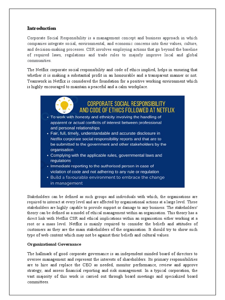 CSR & Governance at Netflix | PDF | Netflix | Corporate Social ...