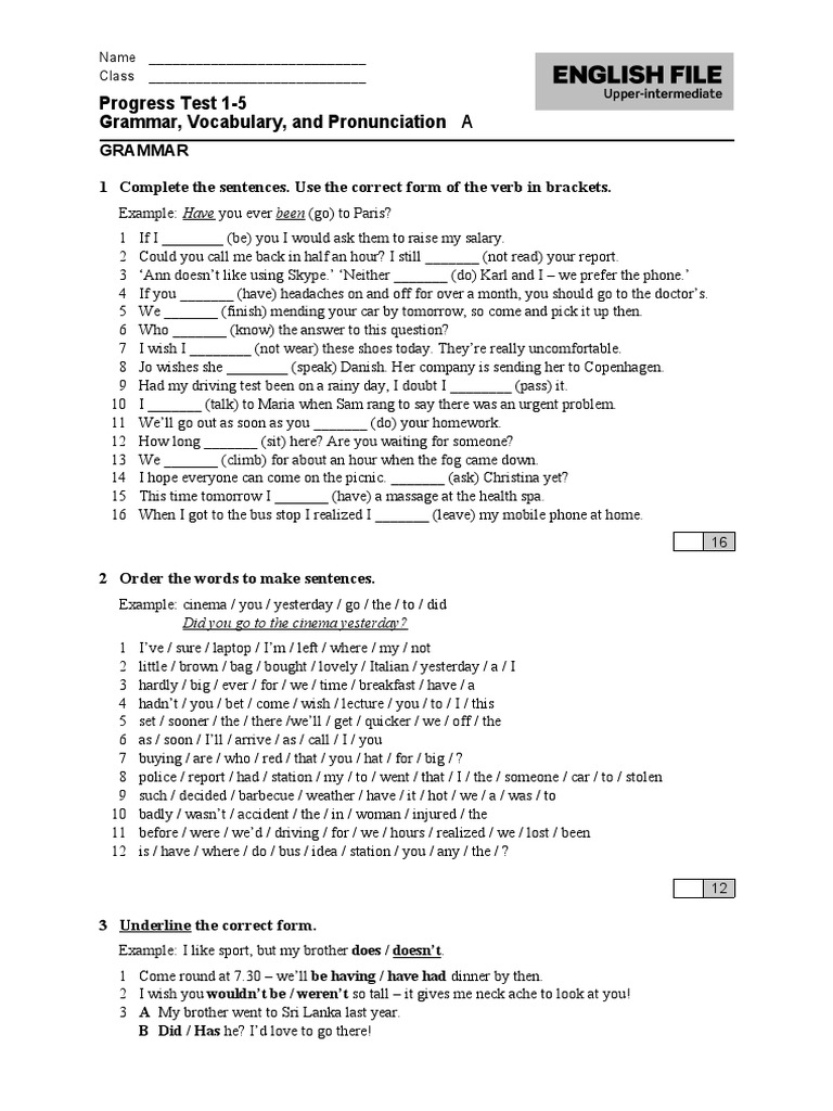 Progress Test 1-5 Grammar, Vocabulary, and Pronunciation A | PDF ...