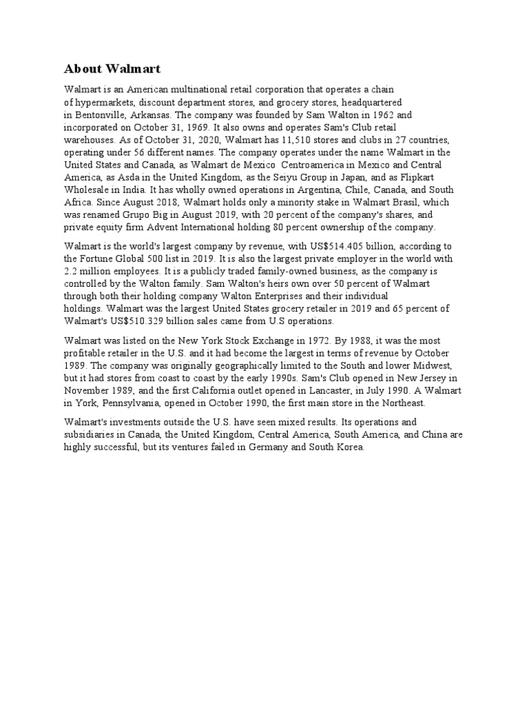 Walmart Introduction | PDF