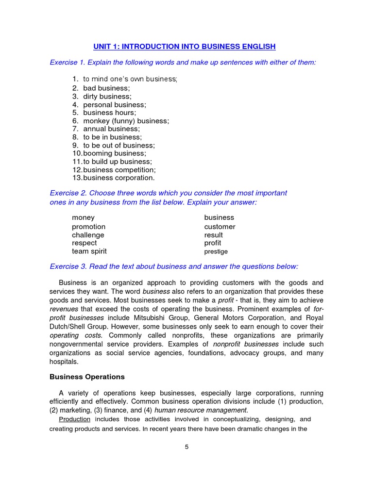 Introduction to Business English Unit 1 | PDF | Inventory | Human ...