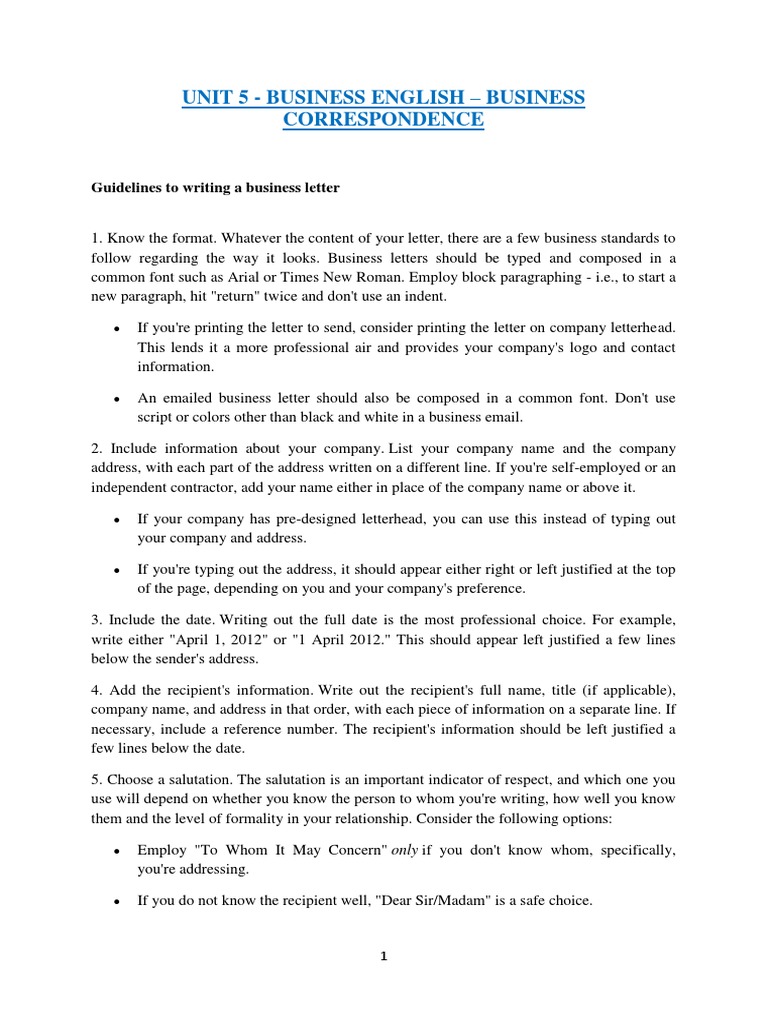 Unit 5 Business Correspondence | PDF | Human Communication | Writing
