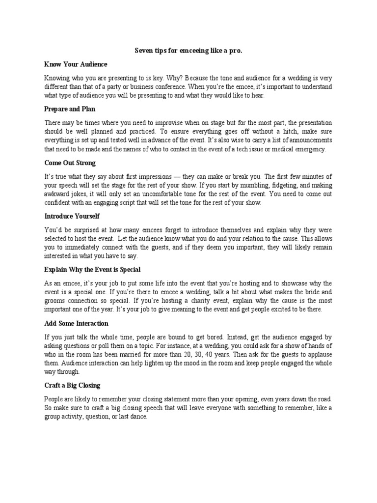 Seven Tips For Emceeing Like A Pro | PDF | Wedding