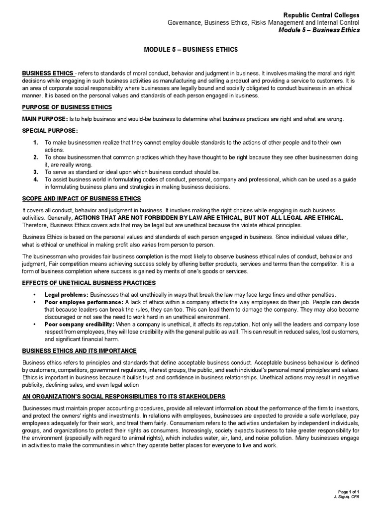 Module 5 Business Ethics | PDF | Business Ethics | Morality