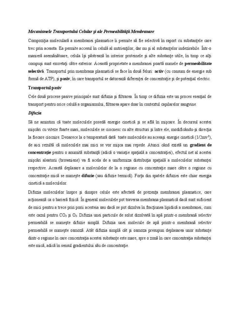 LP1 - Transportul Transmembranar | PDF