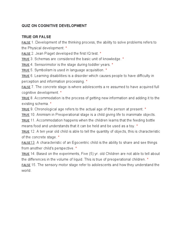 Quiz On Cognitive Development | PDF
