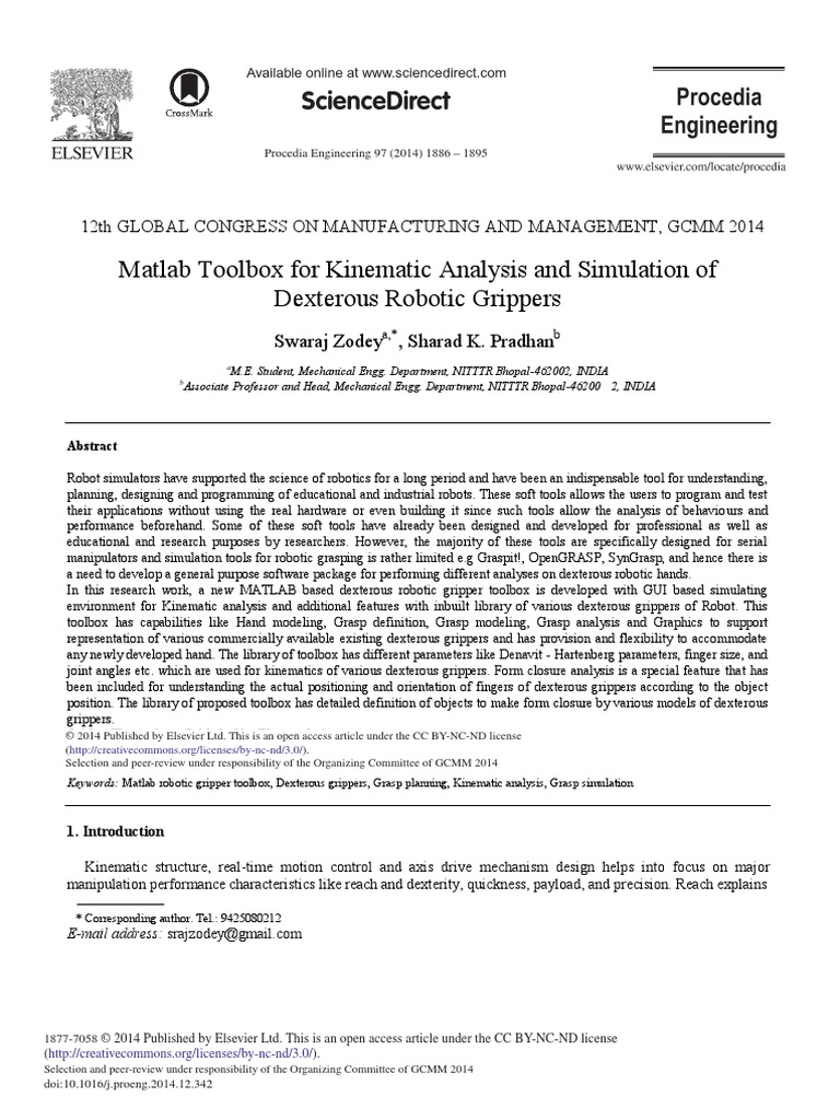 Matlab Toolbox For Kinematic Analysis and Simulati | PDF | Robotics ...