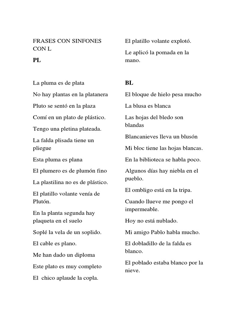 Oraciones y Frases con Sinfones | PDF | Naturaleza