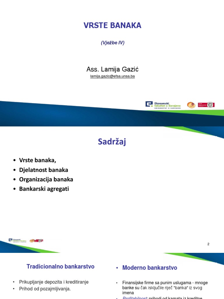 Vjezbe IV - Sedmica - VRSTE BANAKA Prilagođeno | PDF