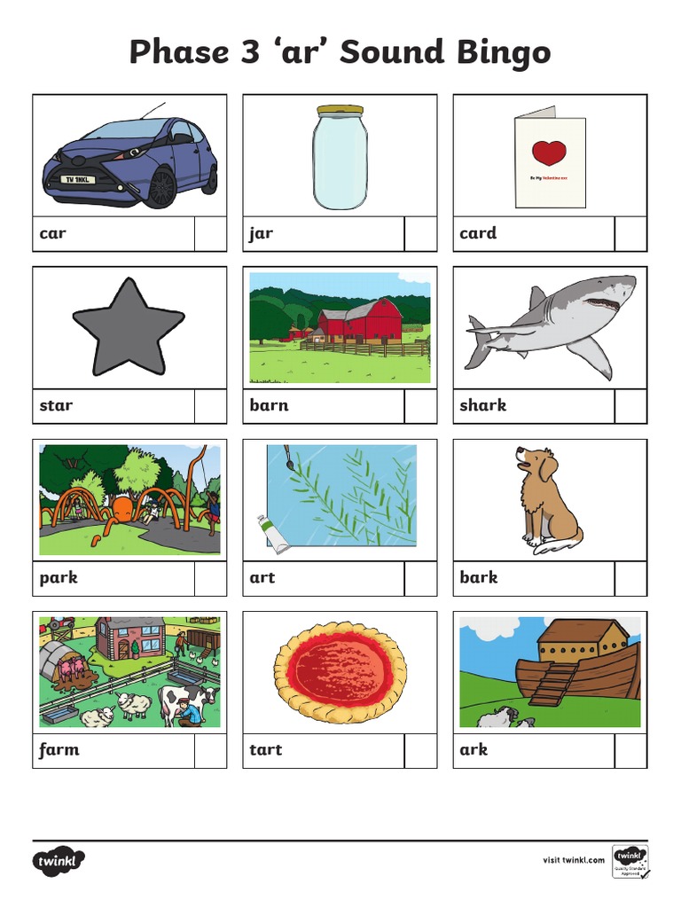 Phase 3 Ar' Sound Bingo: Car Jar Card | PDF