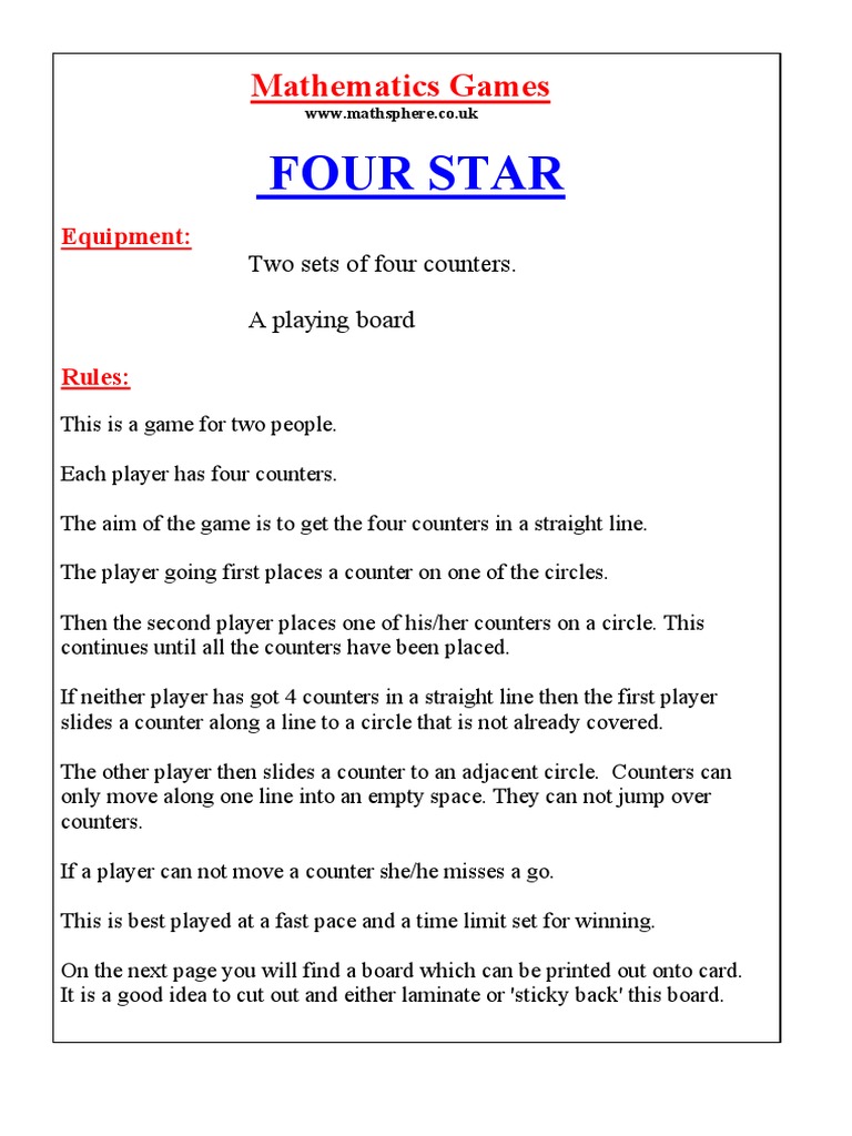 Four Star Game Rules for Kids | PDF | Sports & Recreation | Games ...