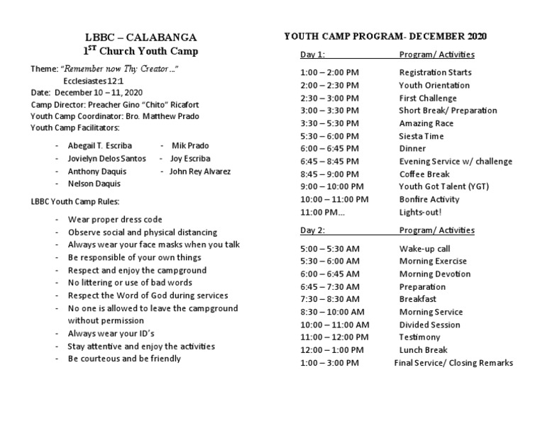 Youth Camp Program | PDF