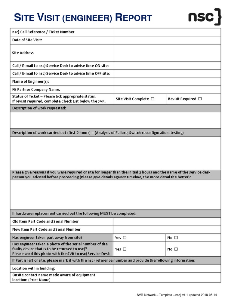 Engineer Site Visit Report Template | PDF | Computer Engineering ...