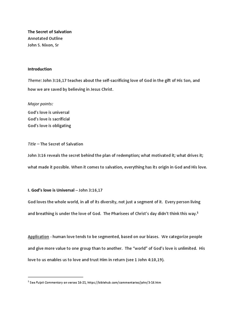 John 316 Annotated Outline | PDF | Salvation | Grace In Christianity