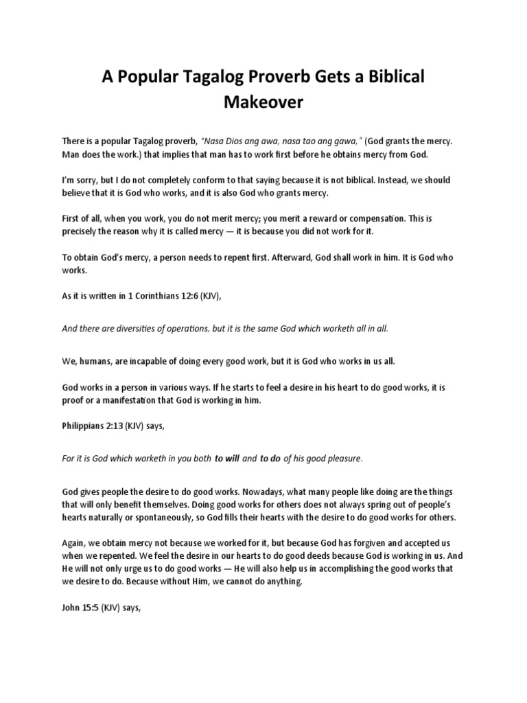 A Popular Tagalog Proverb Gets A Biblical Makeover | PDF | Repentance ...