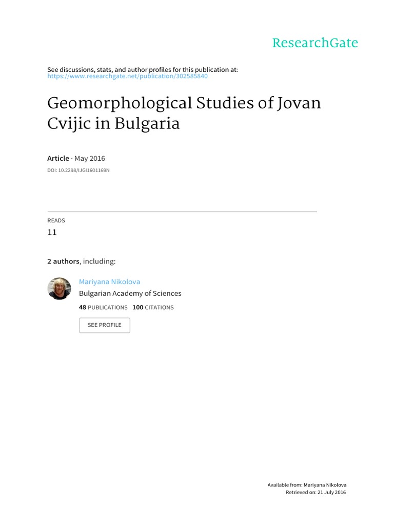Jovan Cvijic's Impact on Bulgarian Geomorphology | PDF | Geomorphology ...