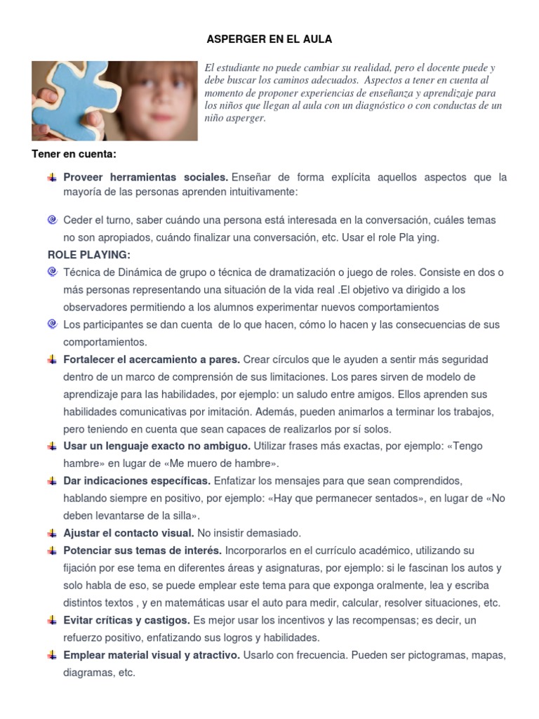 Asperger en El Aula | PDF | Síndrome de Asperger | Salón de clases
