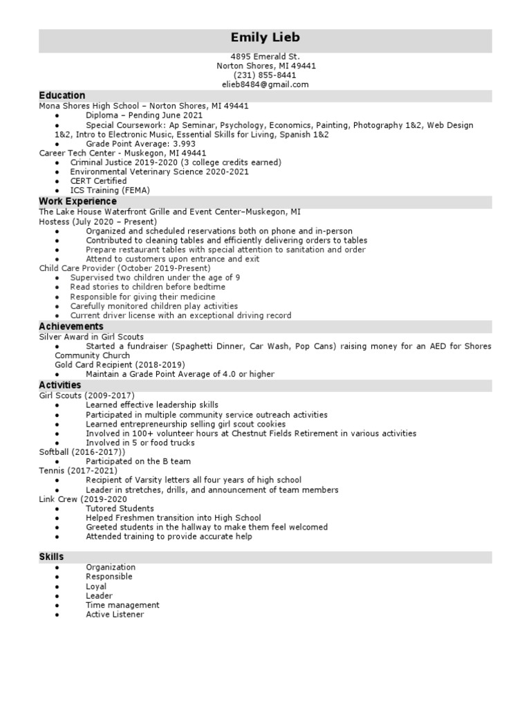 Emily Lieb Resume | PDF