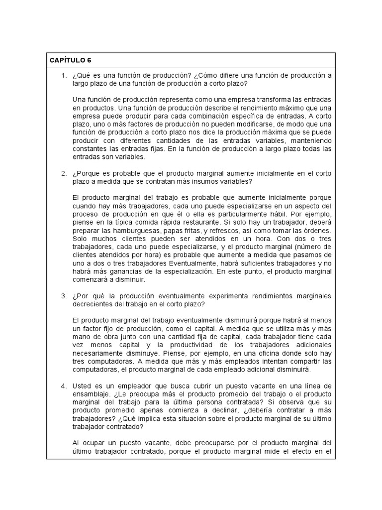 Resúmen Cápitulo 6 A 10 Pindyck | PDF | Función de producción | Capital (economía)