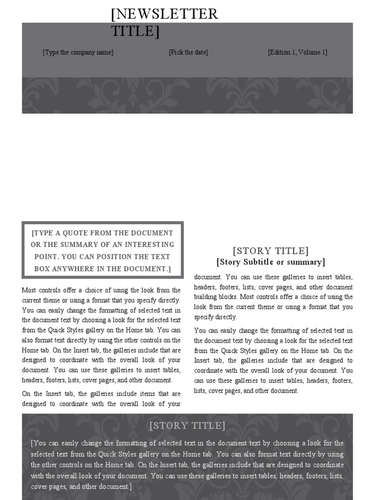 Black Tie Newsletter Design Template For Word | PDF | Page Layout ...