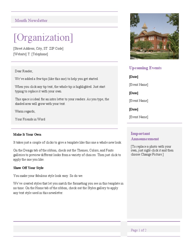 Monthly Newsletter Template Guide | PDF | Written Communication | Text