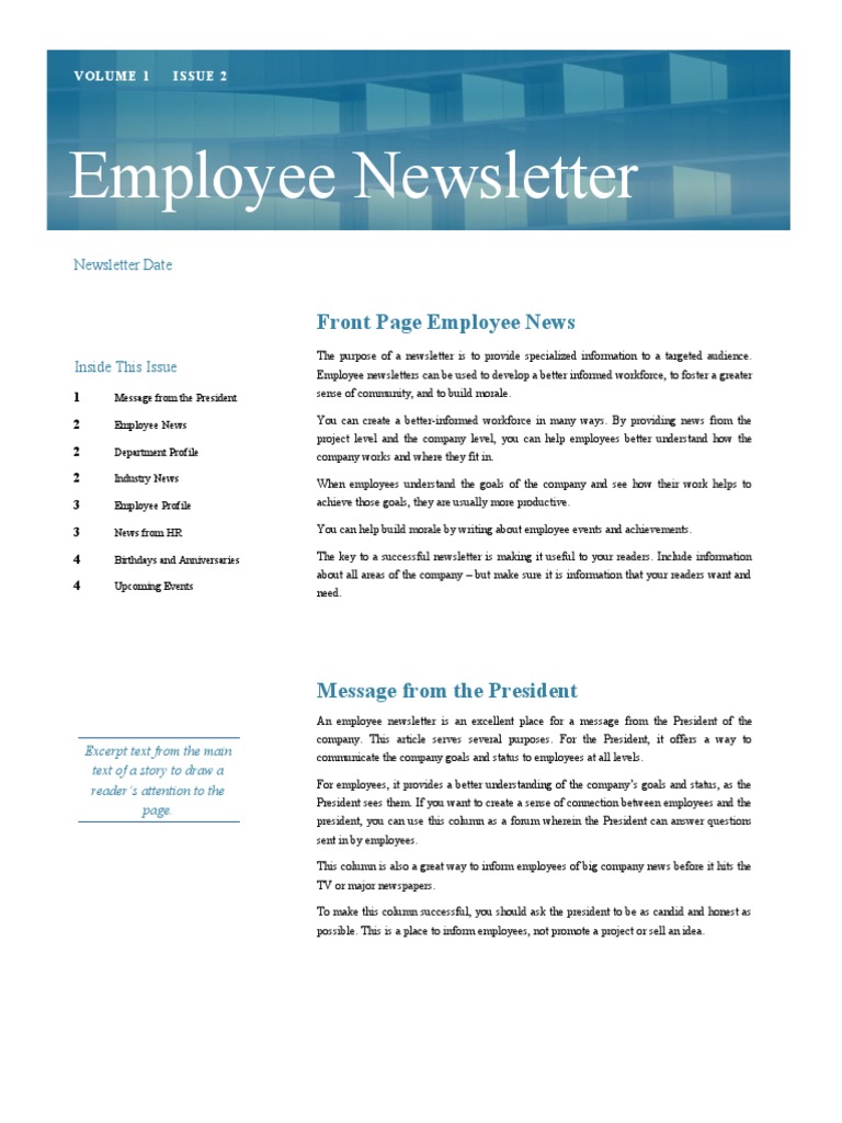 Employee Newsletter: Front Page Employee News | PDF | News | World Wide Web
