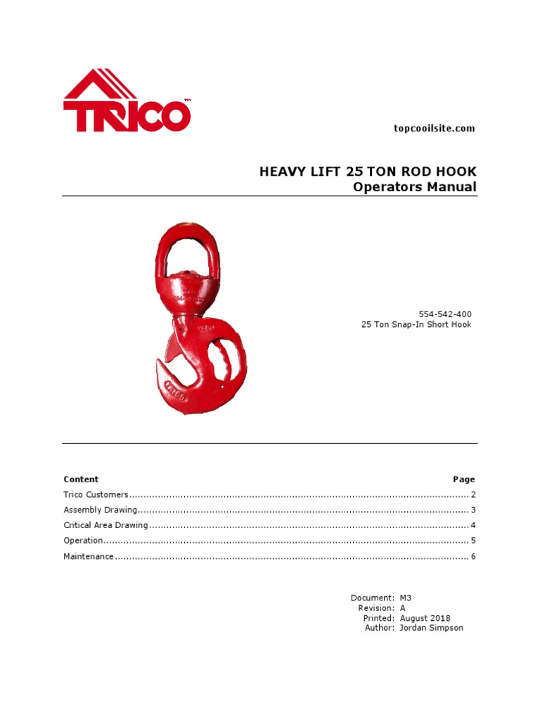 Heavy Lift 25 Ton Rod Hook Operators Manual: Content | PDF | Elevator ...