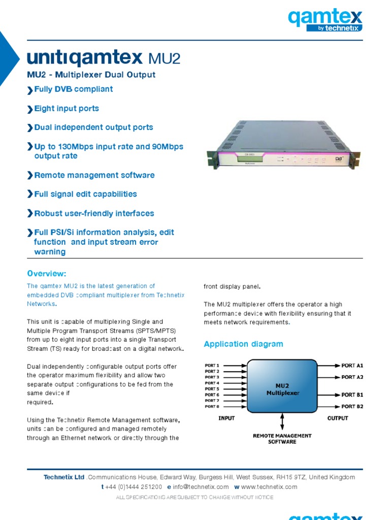 Qamtex: MU2 - Multiplexer Dual Output | PDF | Input/Output | Computer Network