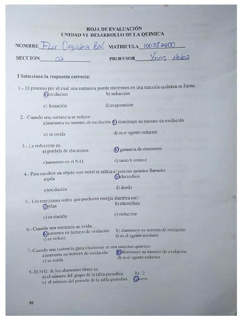 Hoja de Evaluacion 6 Desarollo de La Quimica | PDF